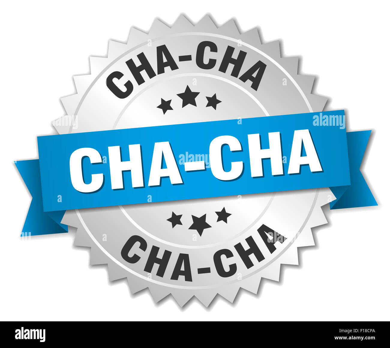 cha-cha 3d silver badge with blue ribbon Stock Photo - Alamy