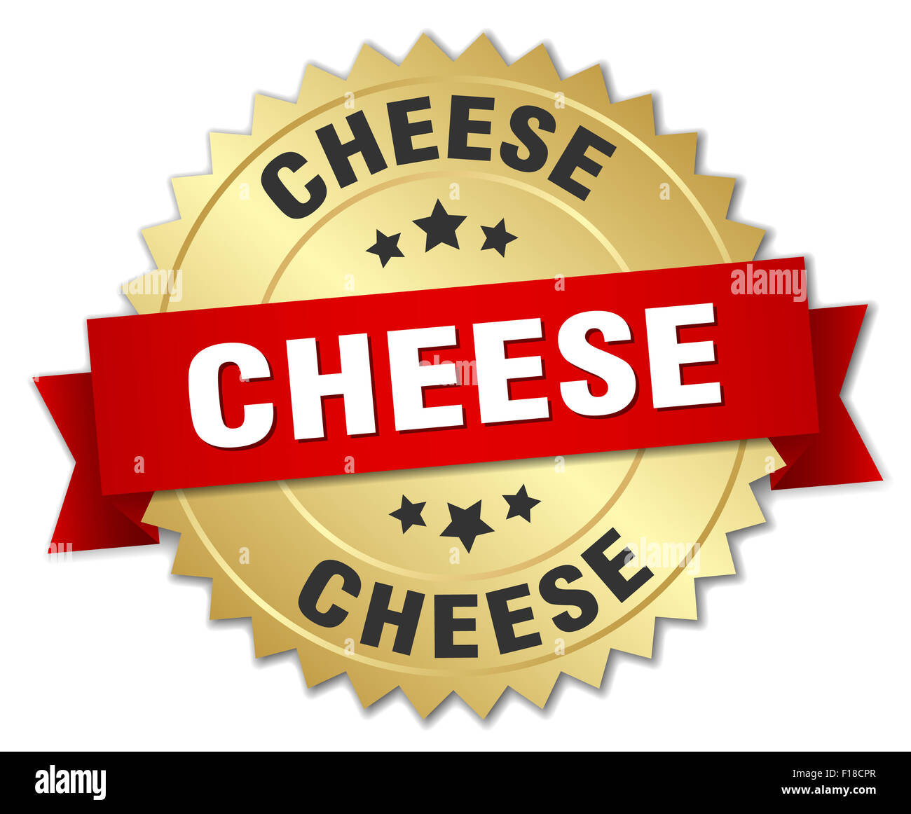 cheese 3d gold badge with red ribbon Stock Photo - Alamy