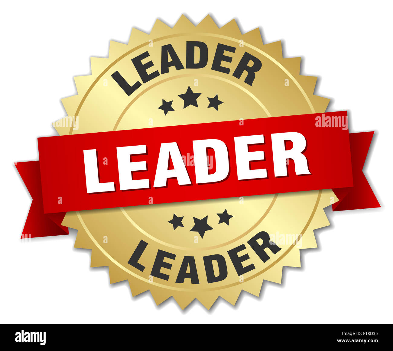 leader 3d gold badge with red ribbon Stock Photo - Alamy