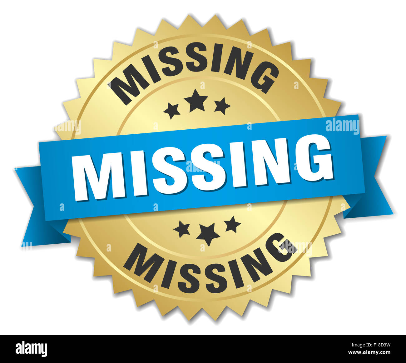 missing 3d gold badge with blue ribbon Stock Photo - Alamy