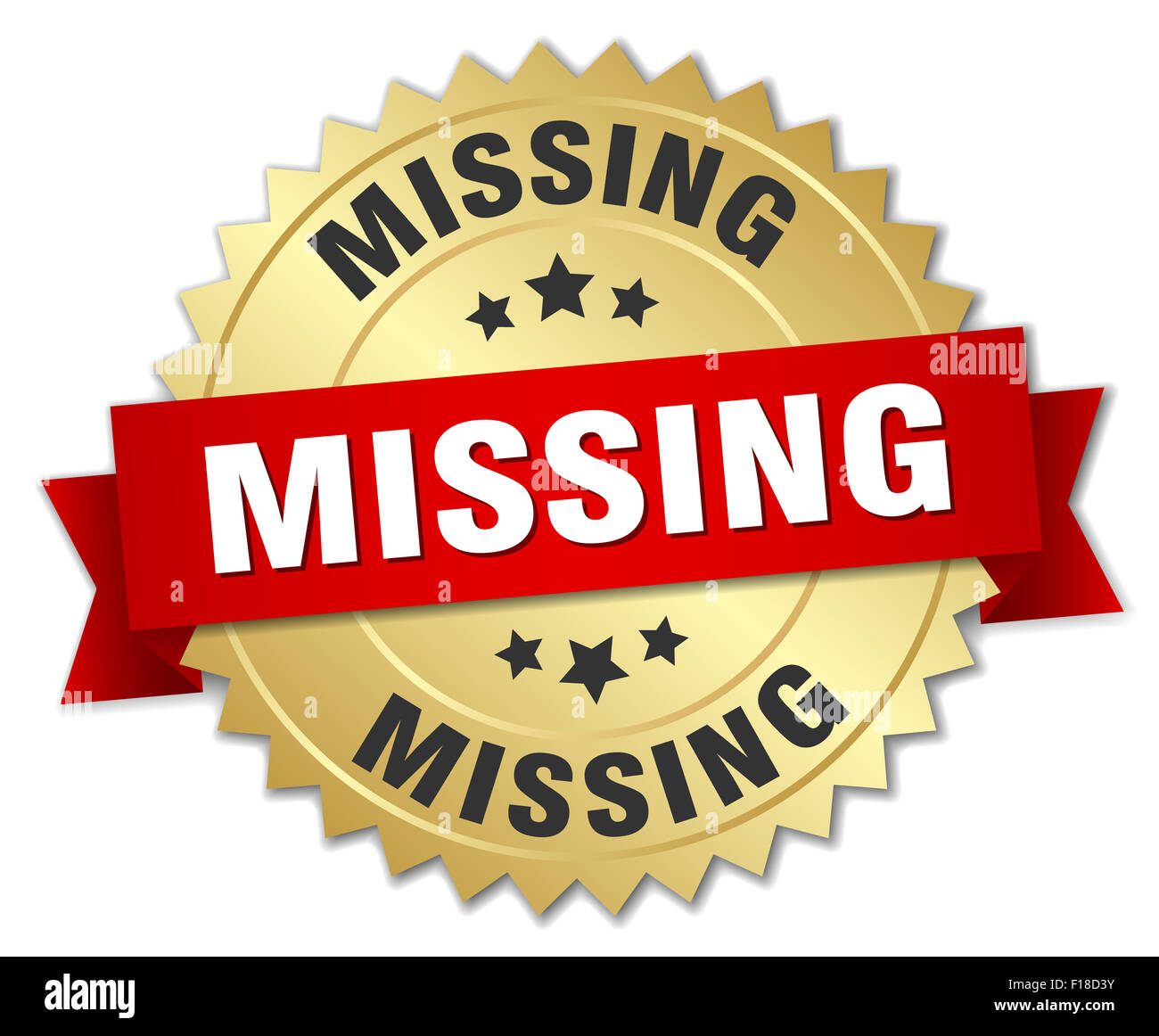 missing 3d gold badge with red ribbon Stock Photo - Alamy
