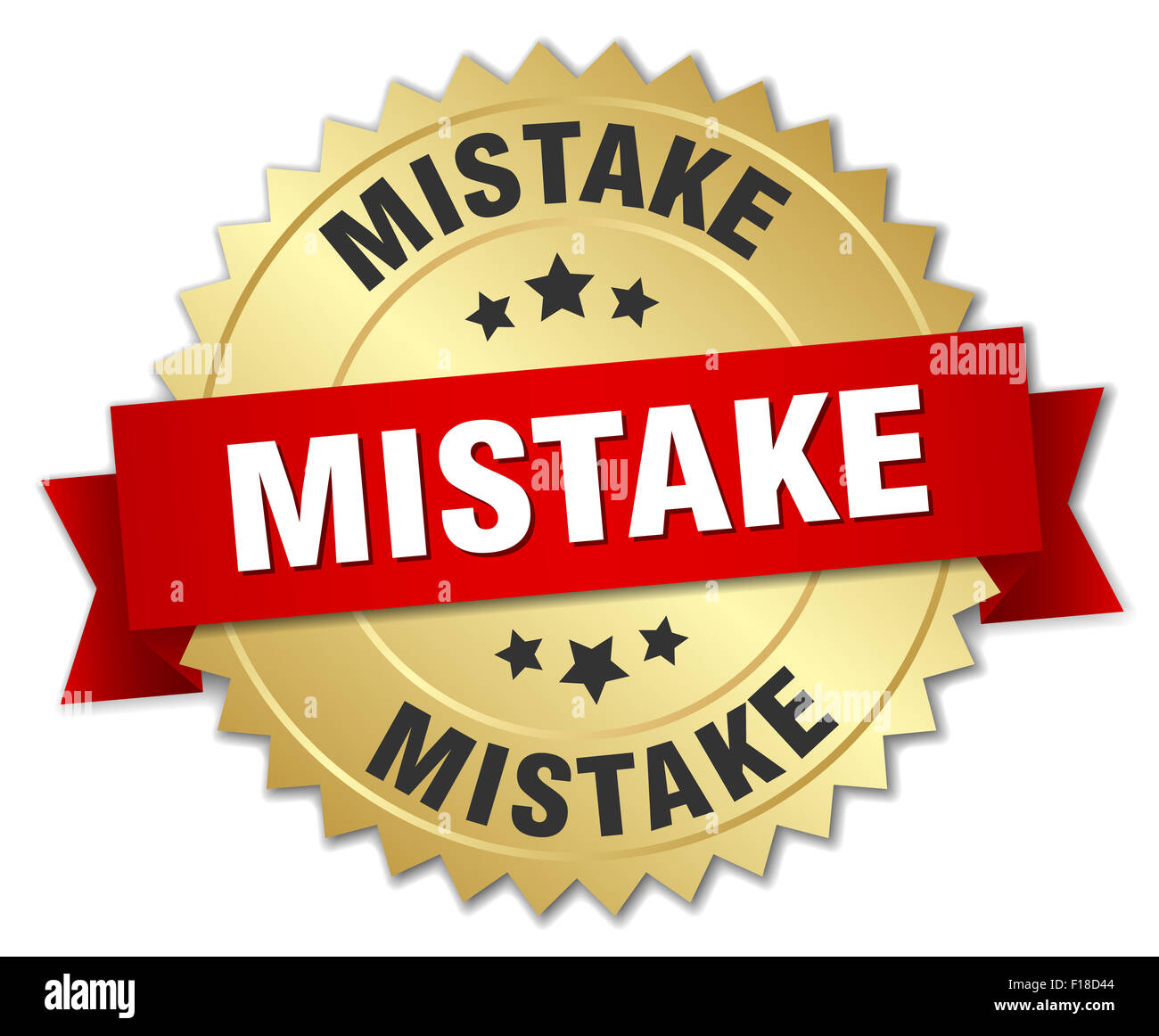 mistake 3d gold badge with red ribbon Stock Photo - Alamy