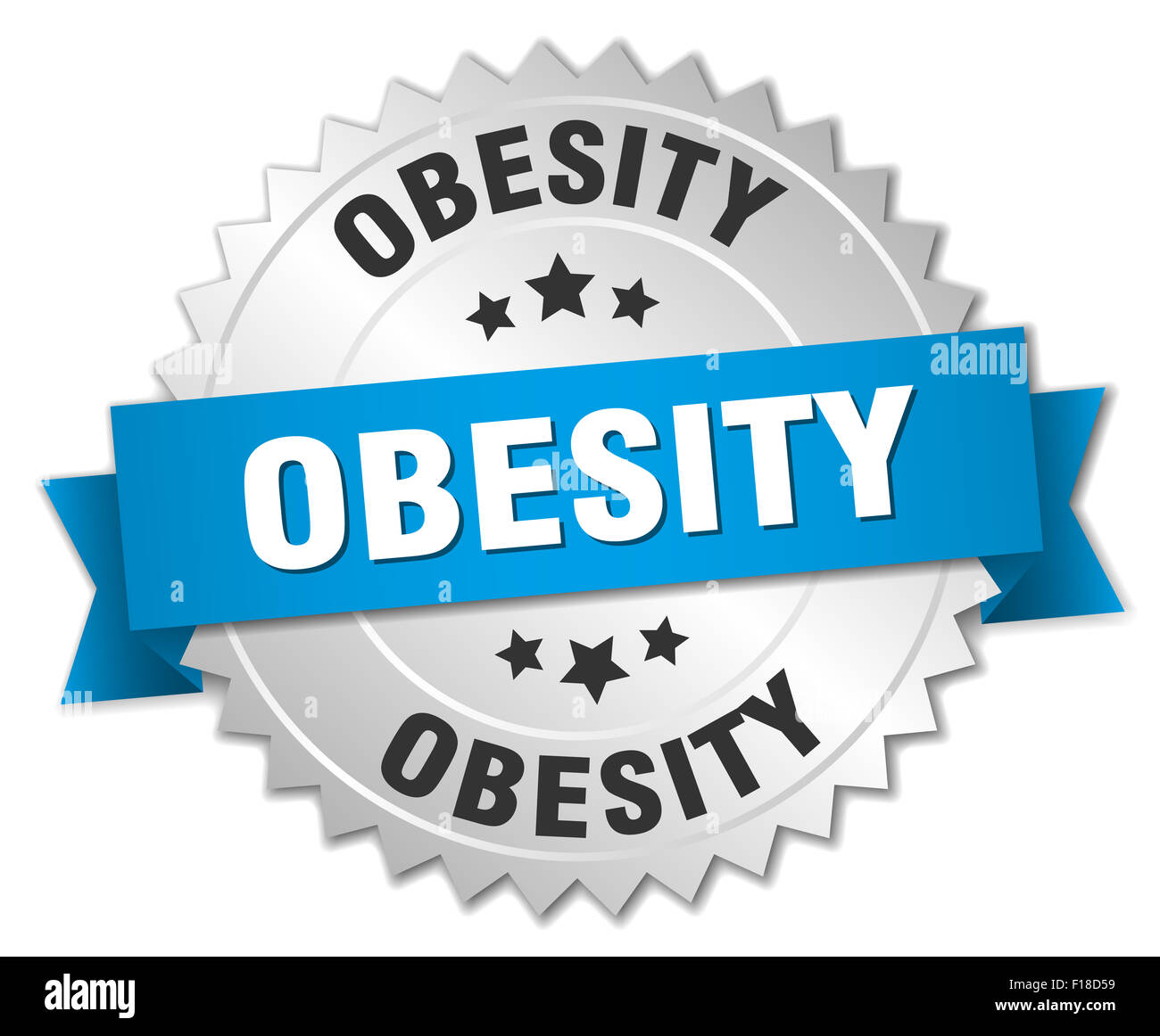 obesity 3d silver badge with blue ribbon Stock Photo - Alamy