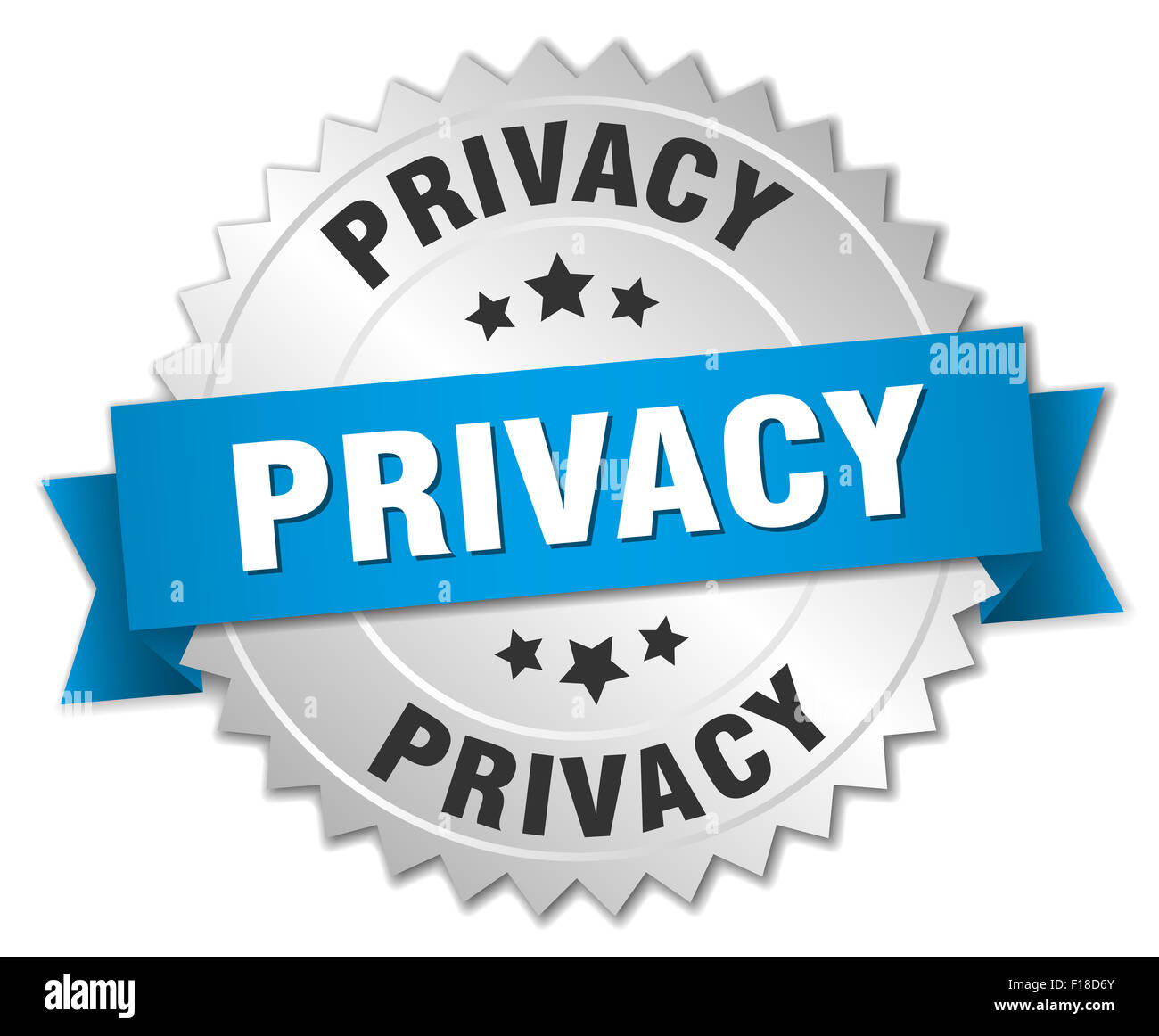 privacy 3d silver badge with blue ribbon Stock Photo - Alamy