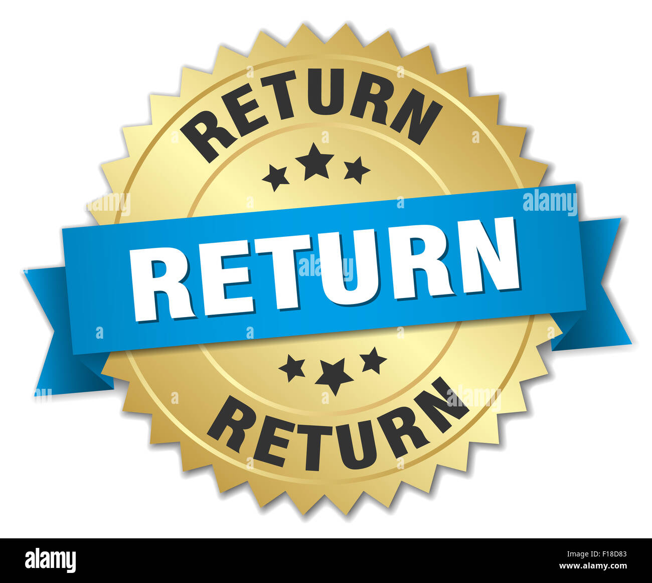 return 3d gold badge with blue ribbon Stock Photo - Alamy