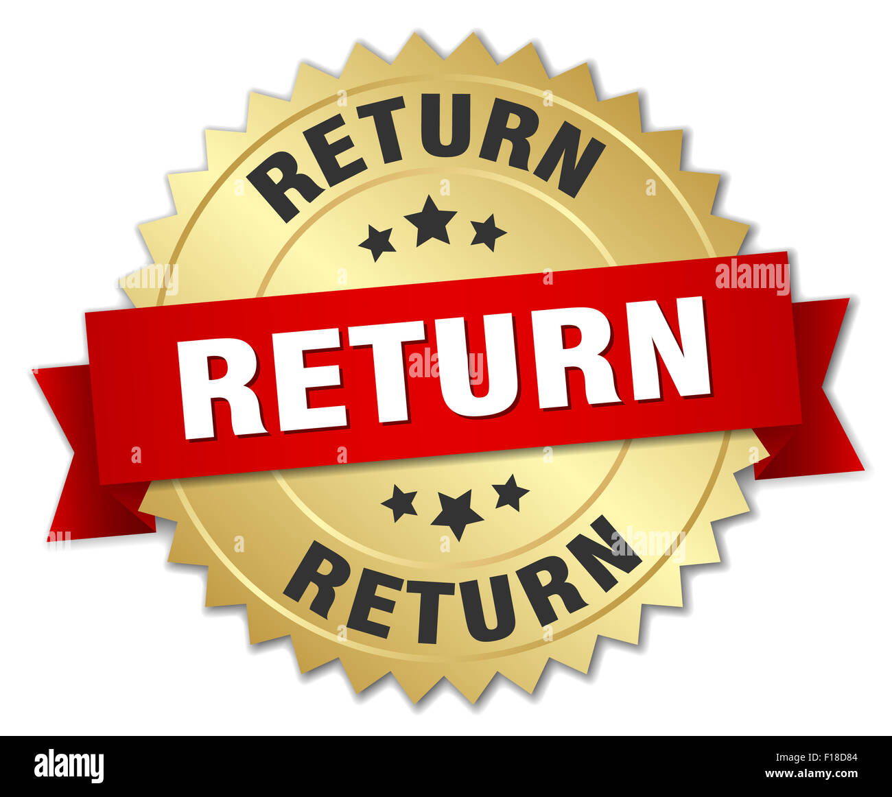 return 3d gold badge with red ribbon Stock Photo - Alamy