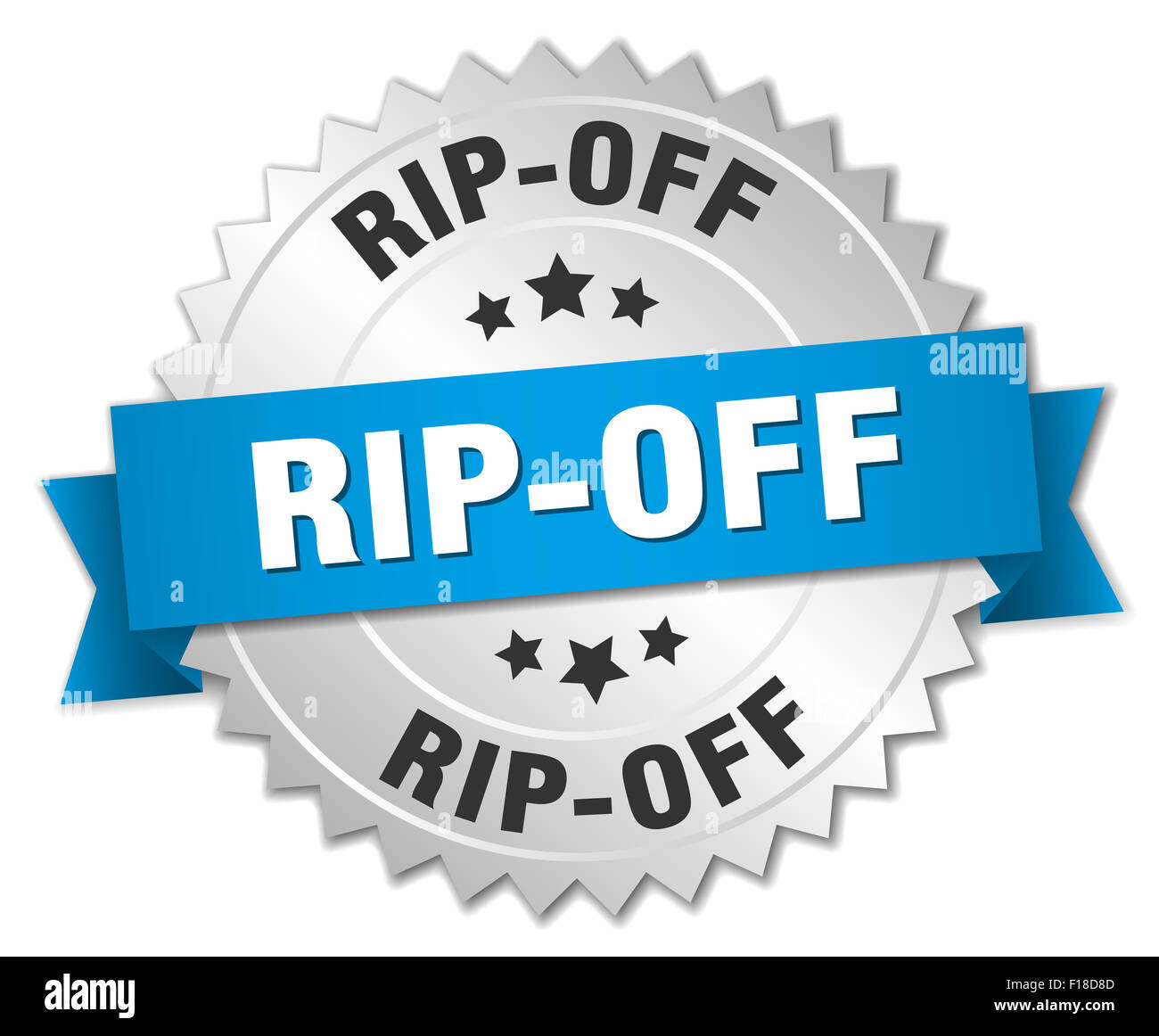 rip-off 3d silver badge with blue ribbon Stock Photo - Alamy