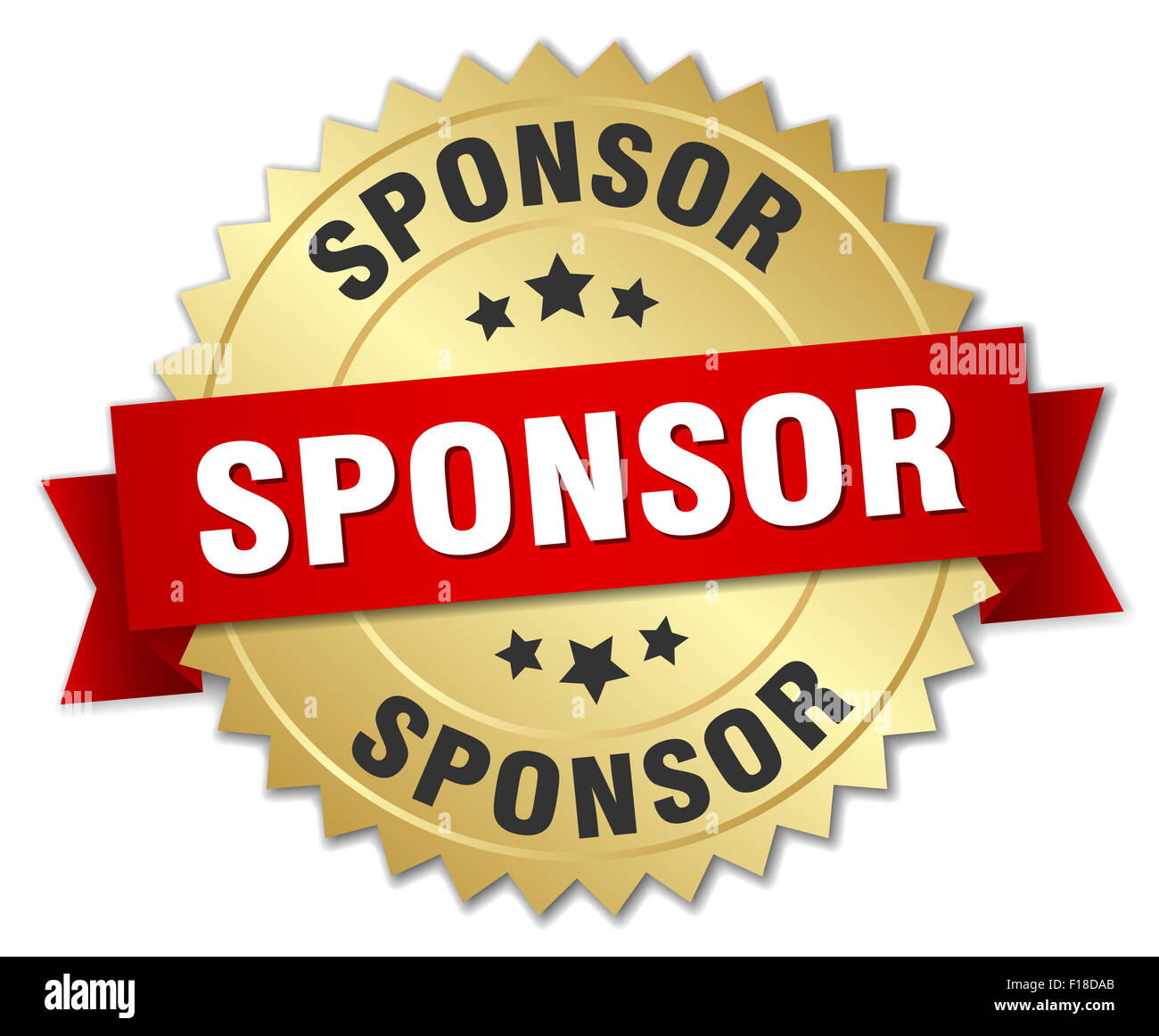 sponsor 3d gold badge with red ribbon Stock Photo - Alamy