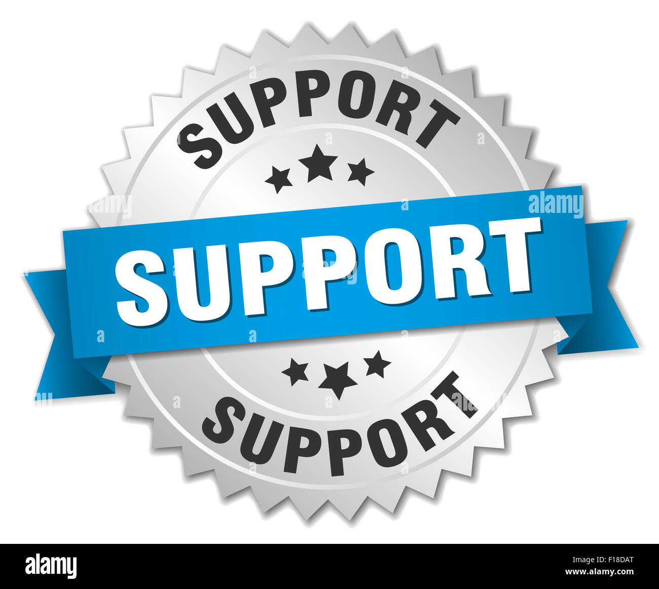 support 3d silver badge with blue ribbon Stock Photo - Alamy