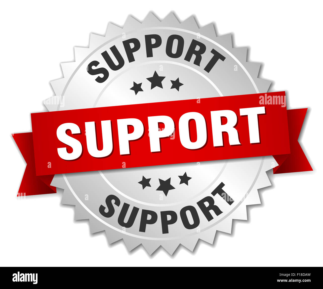 support 3d silver badge with red ribbon Stock Photo - Alamy