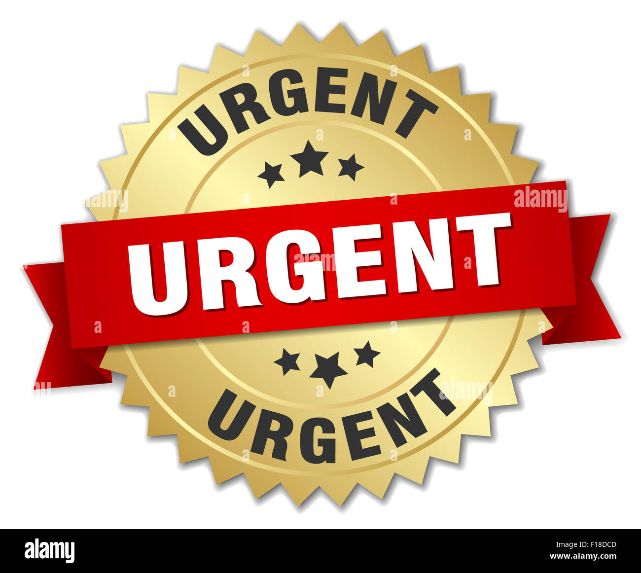 urgent 3d gold badge with red ribbon Stock Photo - Alamy