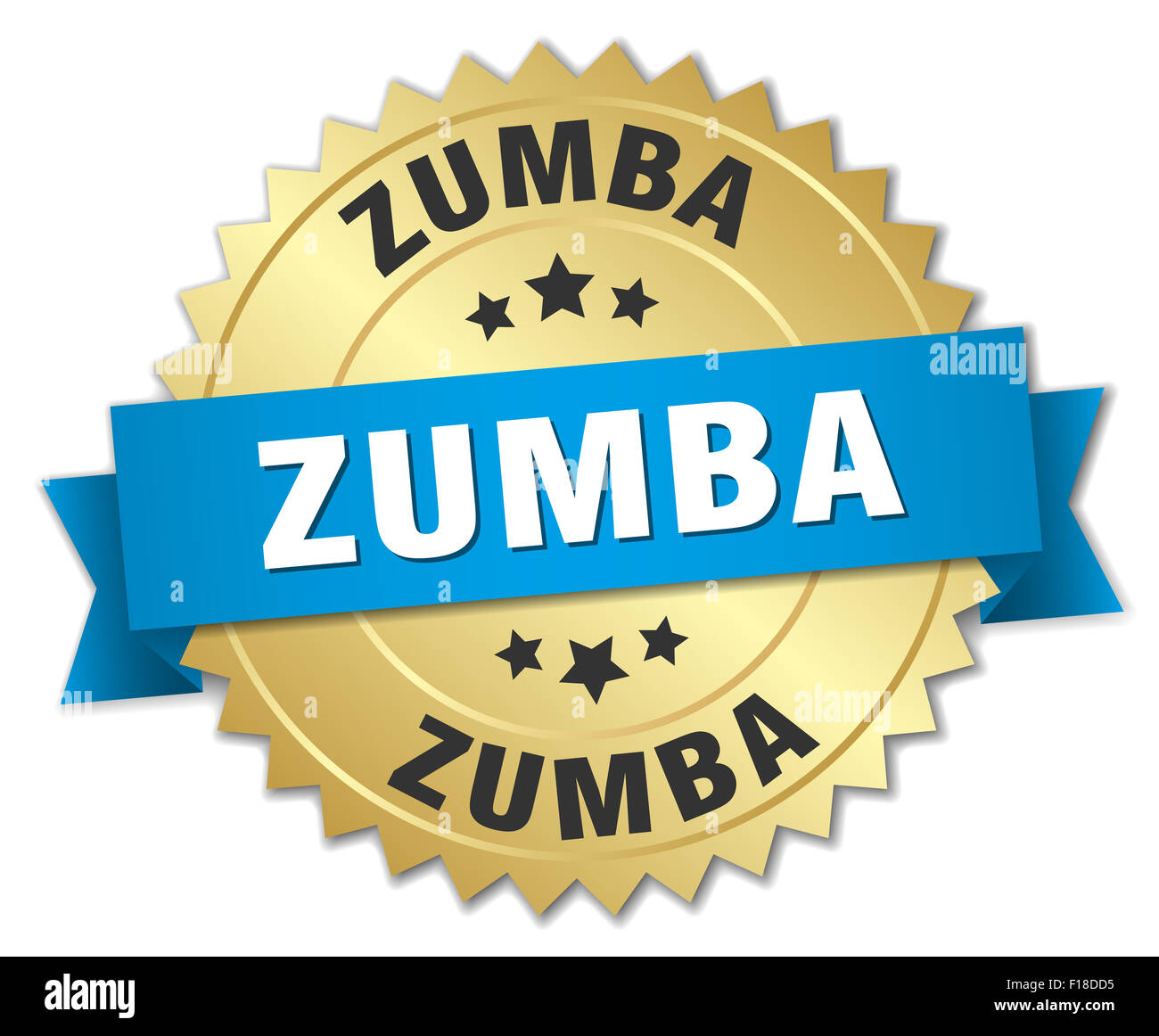 zumba 3d gold badge with blue ribbon Stock Photo - Alamy