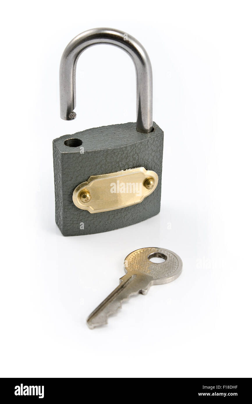 Padlock with key isolated on white Stock Photo - Alamy