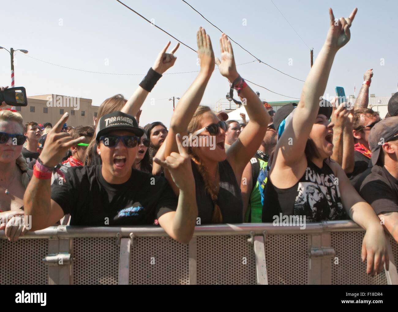 Denver, Colorado, USA. 29th Aug, 2015. GWAR fans get into the show ...