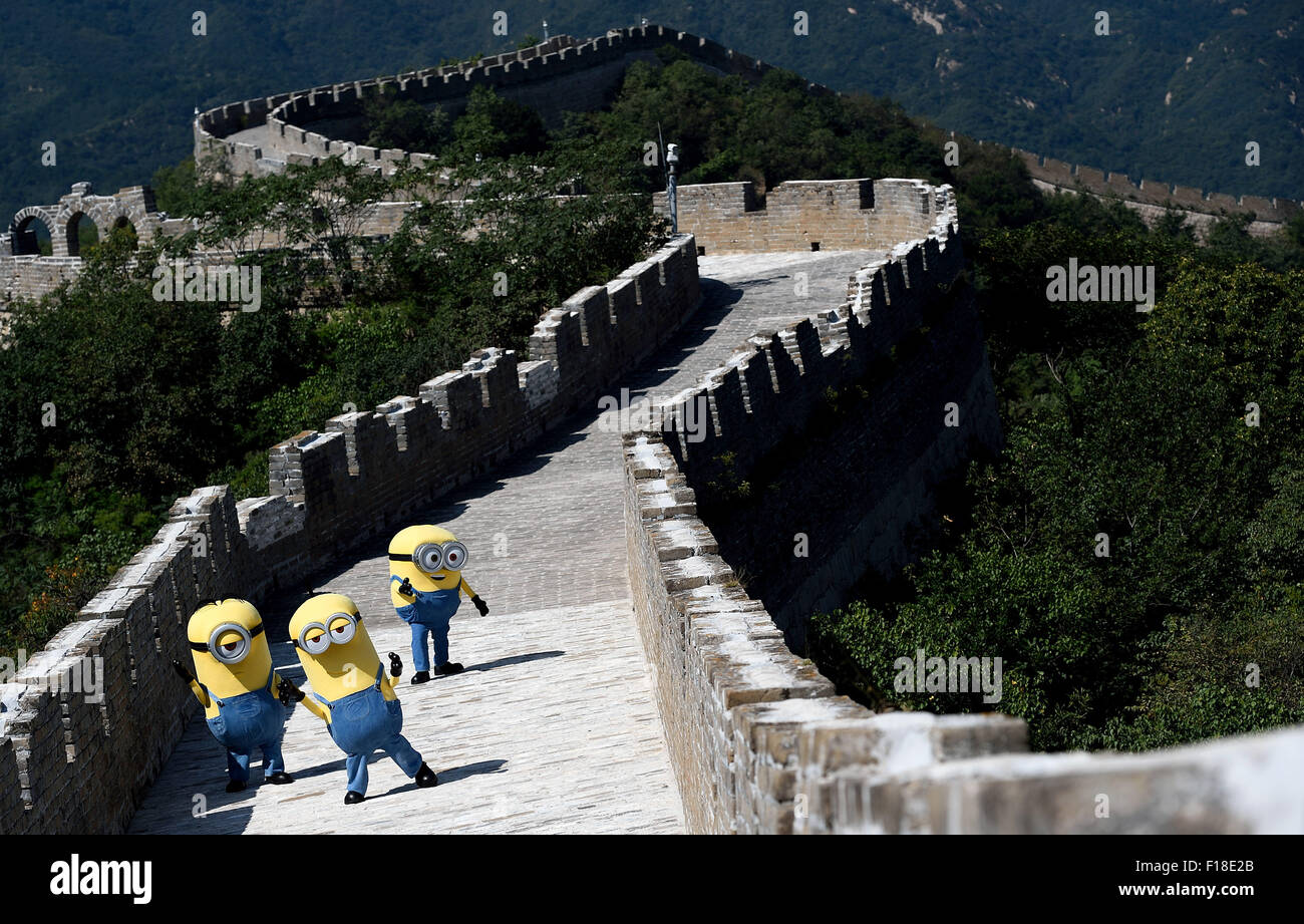 Beijing, China. 29th Aug, 2015. Minions walk on the Great Wall in ...