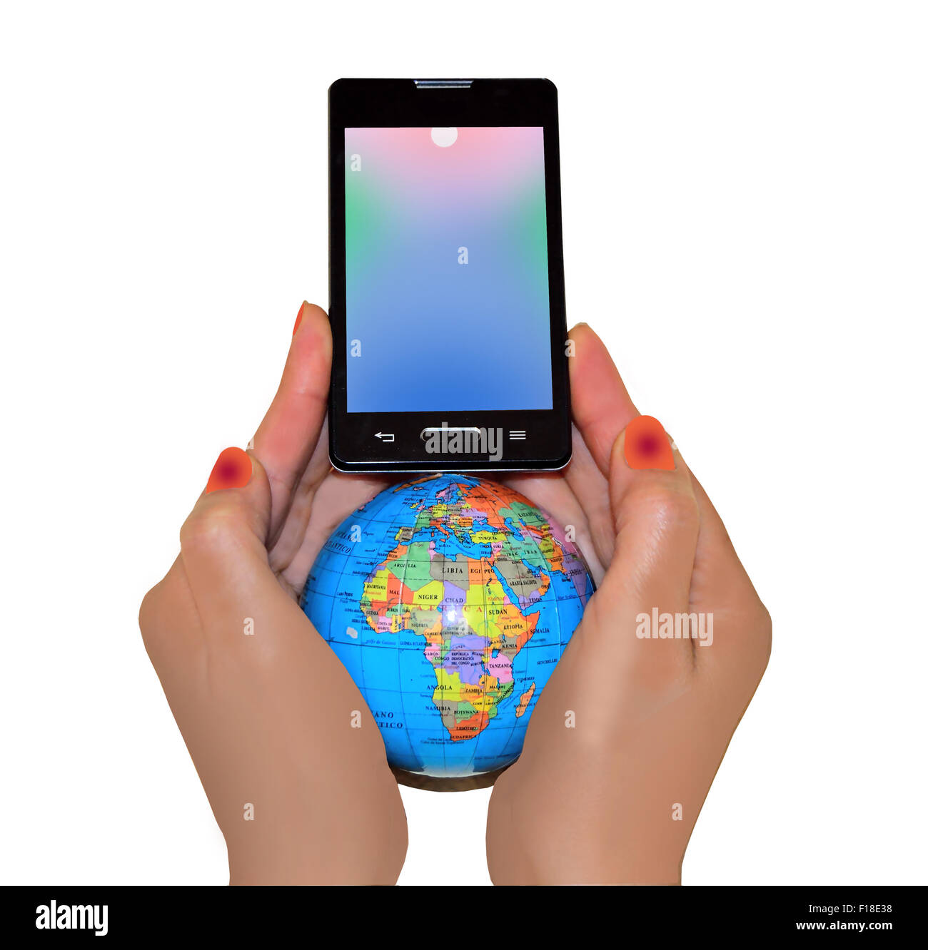 Mobile phone globe in Cut Out Stock Images & Pictures - Alamy