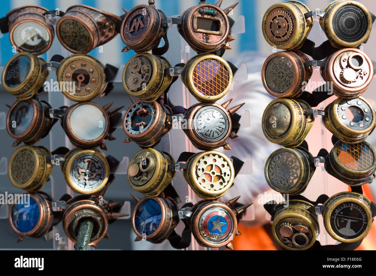 Market stall with a Unique collection of steampunk goggles Stock Photo ...