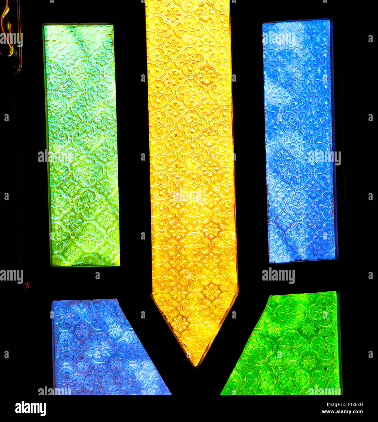 colorated glass and sun in morocco africa window and light Stock Photo ...