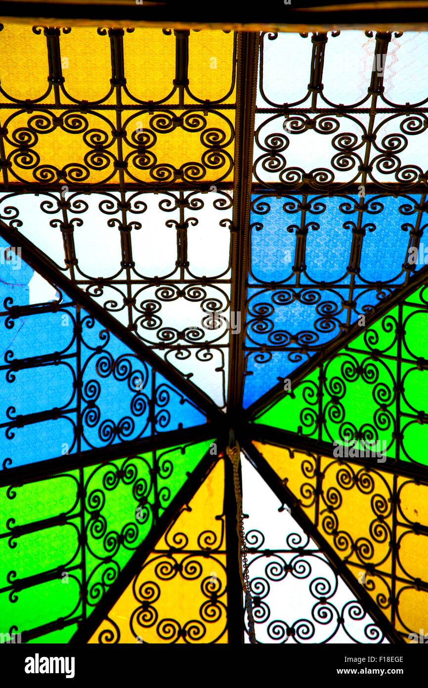 colorated glass and sun in morocco africa window and light Stock Photo ...