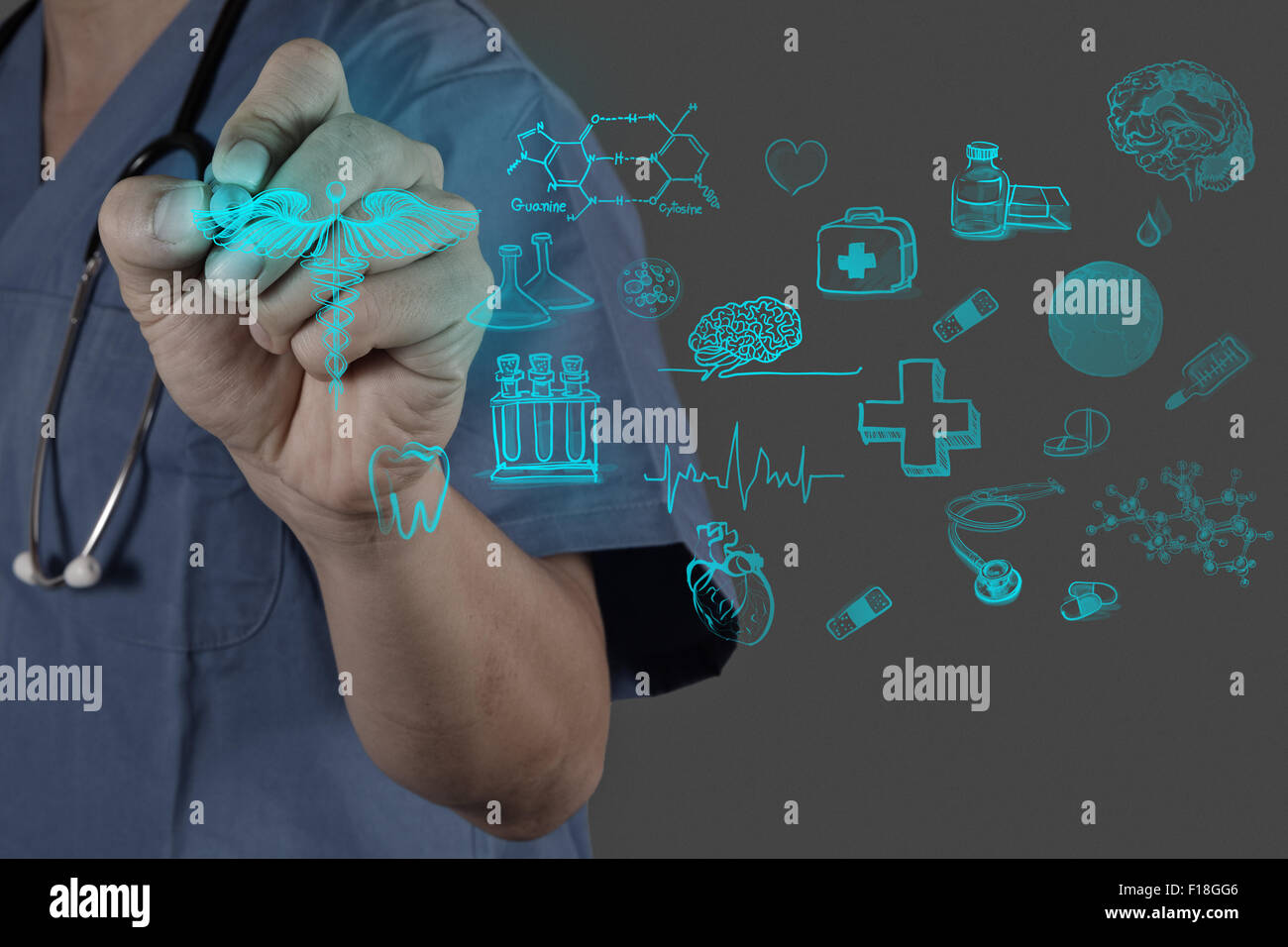 Medicine doctor hand working with modern computer interface as medical ...