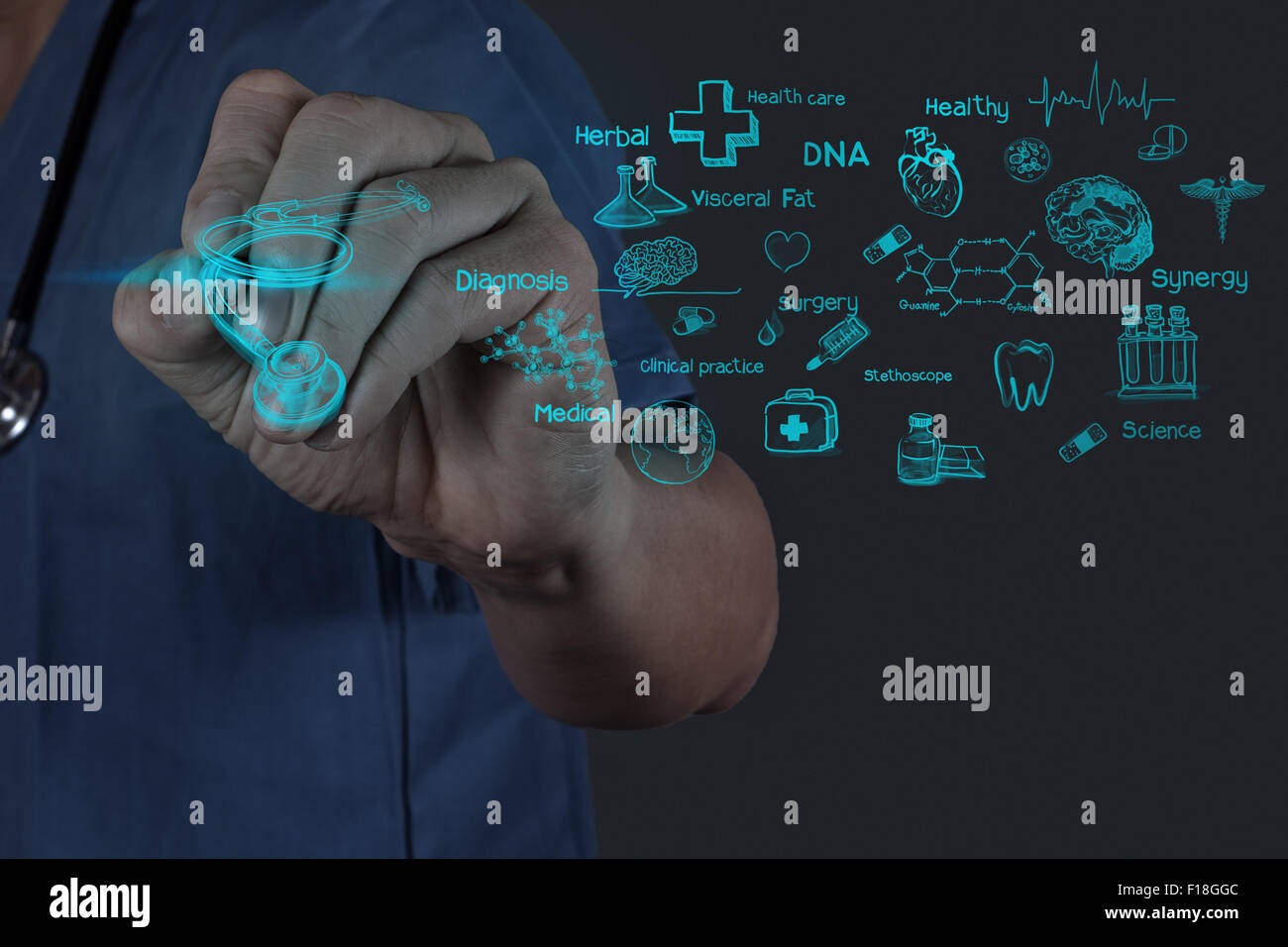 Medicine doctor hand working with modern computer interface as medical ...