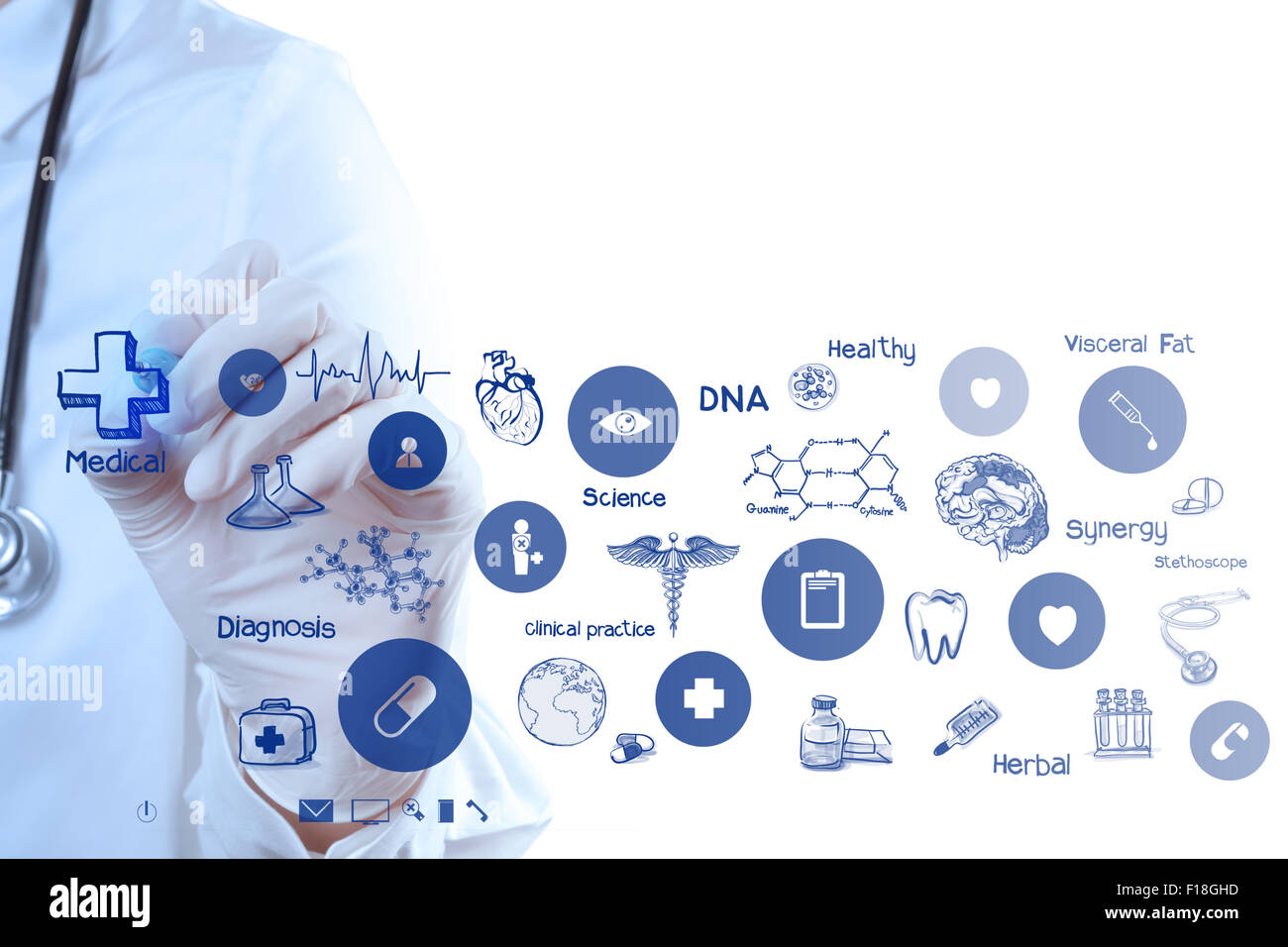 Medicine doctor hand working with modern computer interface as medical ...