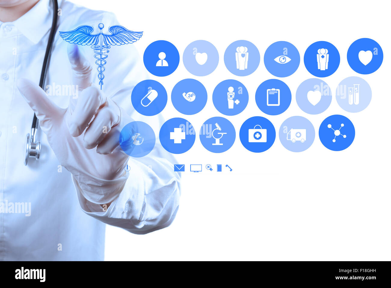 Medicine doctor hand working with modern computer interface as medical ...
