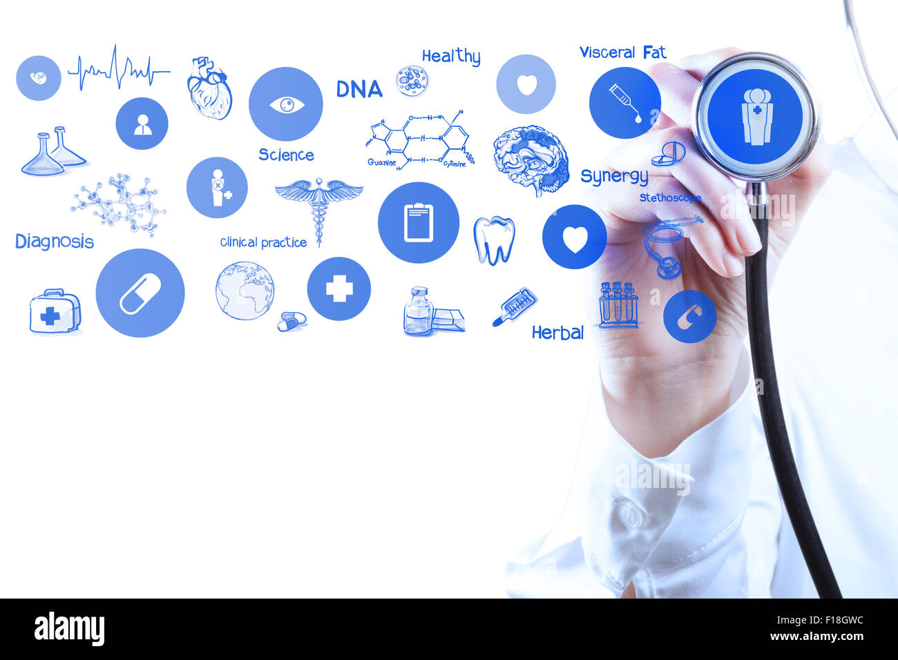 Medicine doctor hand working with modern computer interface as medical ...