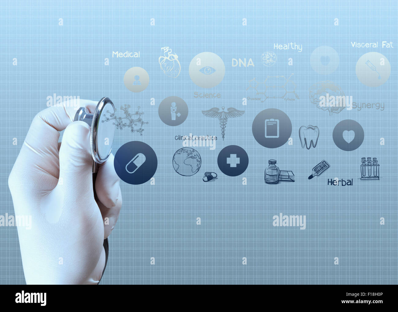 Medicine doctor hand working with modern computer interface as medical ...