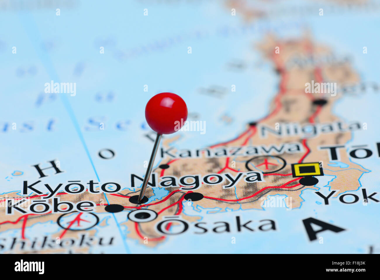Kyoto pinned on a map of Asia Stock Photo - Alamy