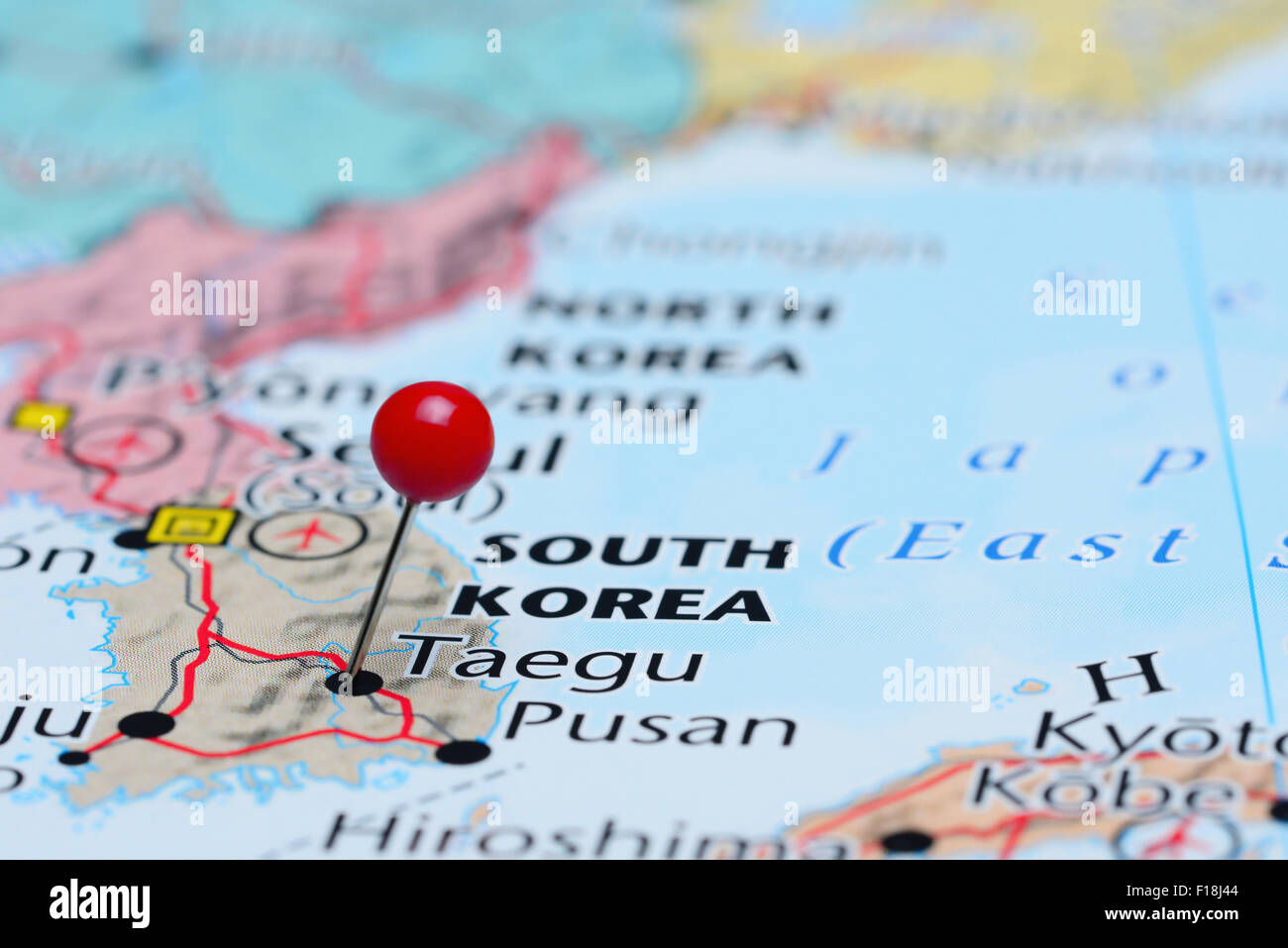 Taegu pinned on a map of Asia Stock Photo - Alamy
