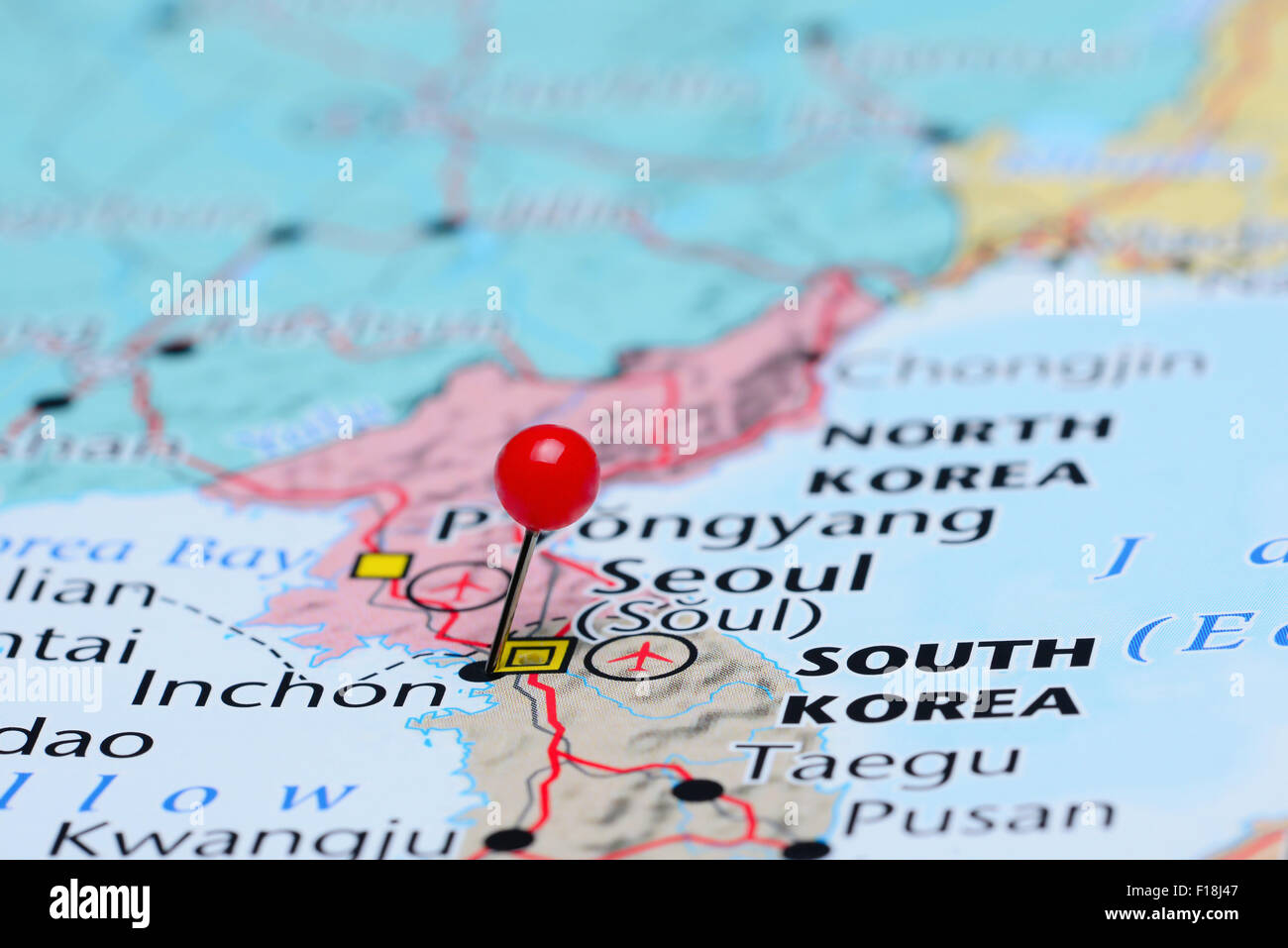 Inchon pinned on a map of Asia Stock Photo - Alamy