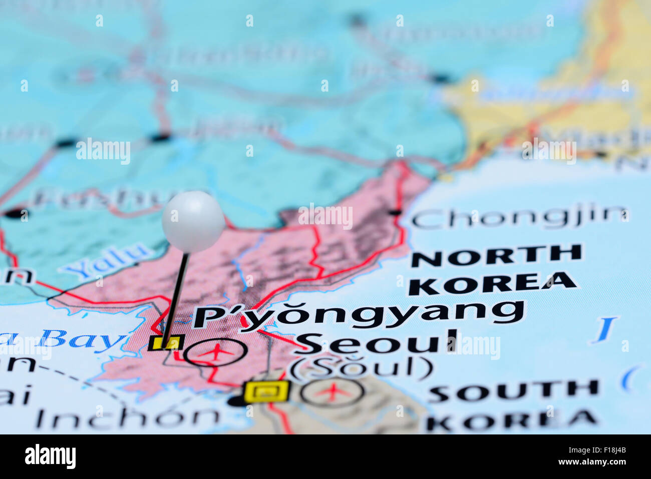 Pyongyang pinned on a map of Asia Stock Photo - Alamy