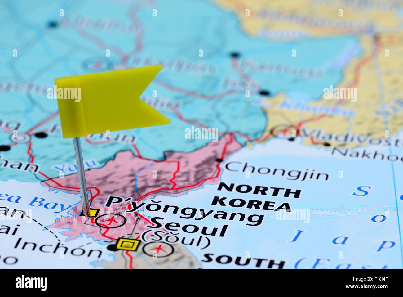 Pyongyang pinned on a map of Asia Stock Photo - Alamy
