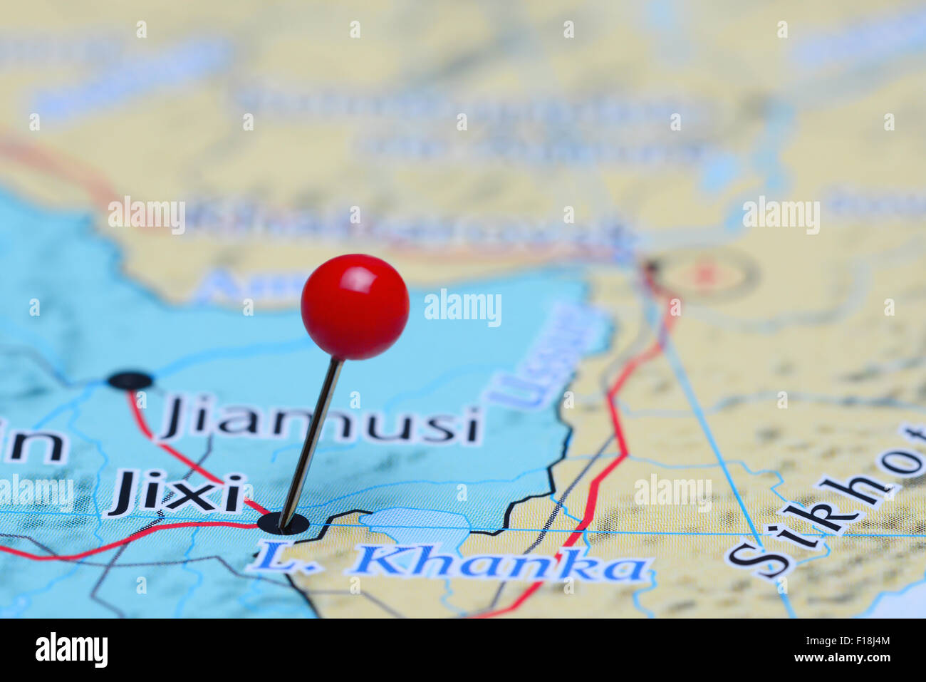 Jixi pinned on a map of Asia Stock Photo - Alamy