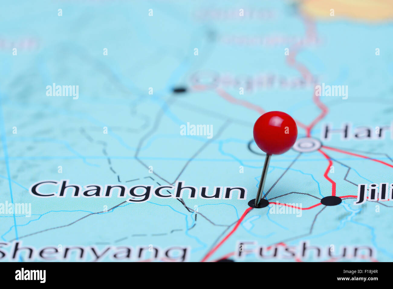 Changchun pinned on a map of Asia Stock Photo - Alamy