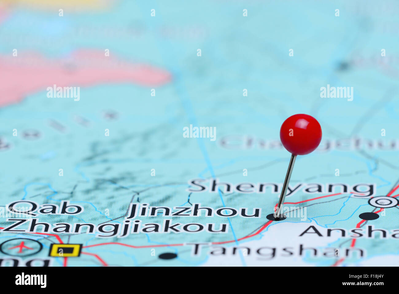 Jinzhou pinned on a map of Asia Stock Photo - Alamy