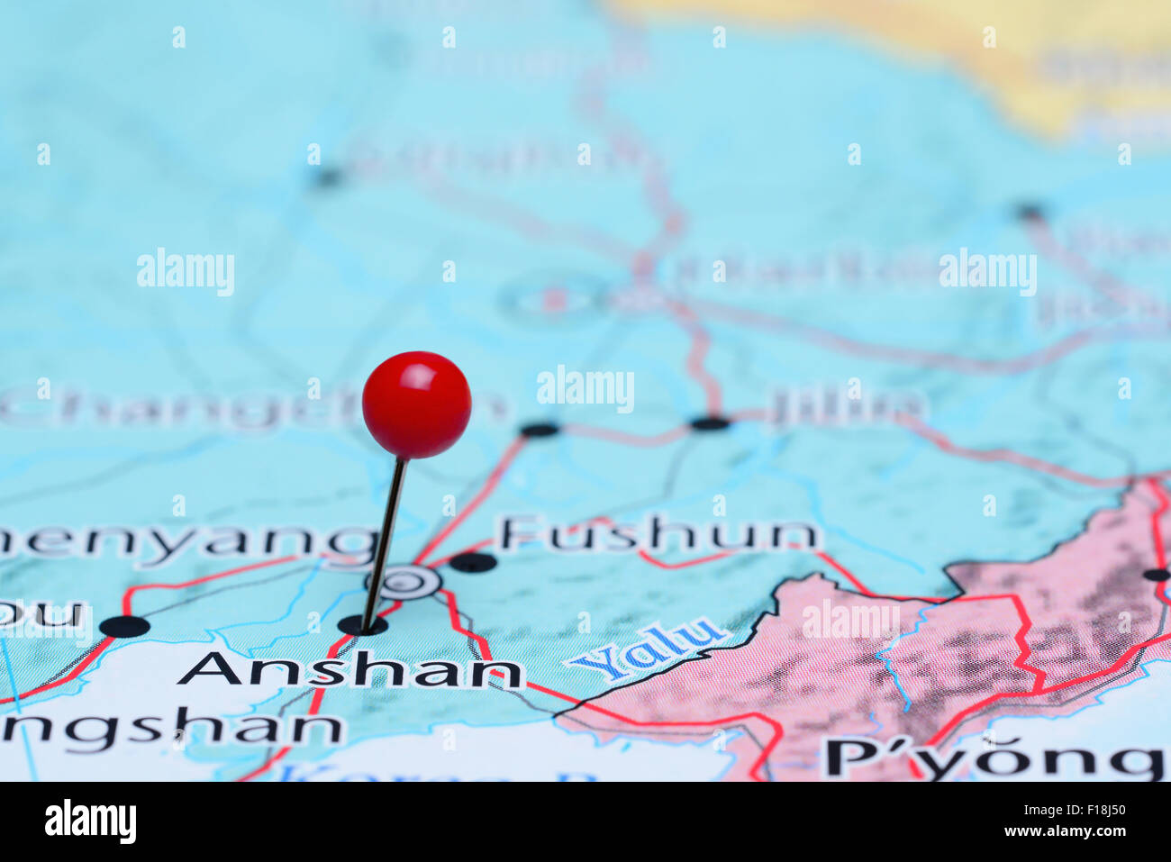 Anshan pinned on a map of Asia Stock Photo - Alamy