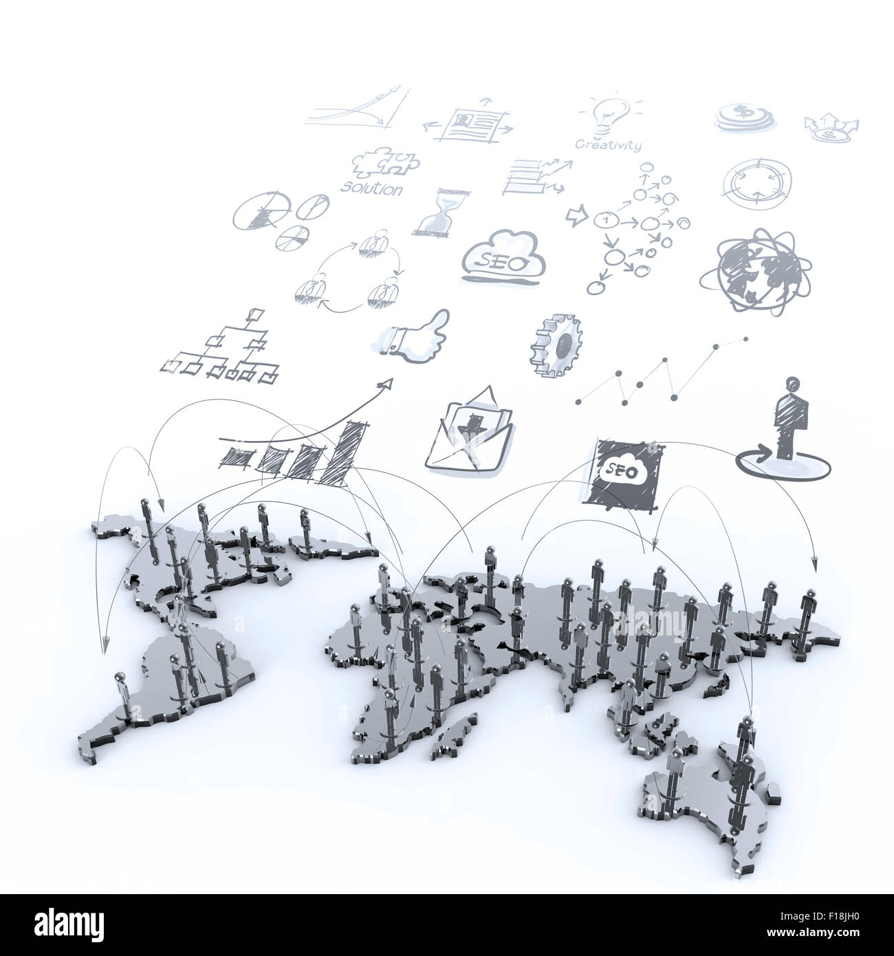 social network human 3d on world map as concept Stock Photo - Alamy