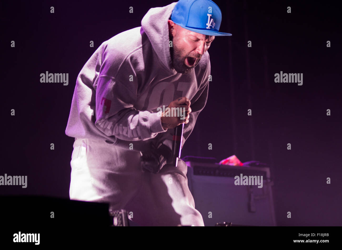 Leeds, UK. 29th Aug, 2015. Limp Bizkit perform on the NME/Radio 1 Stage ...
