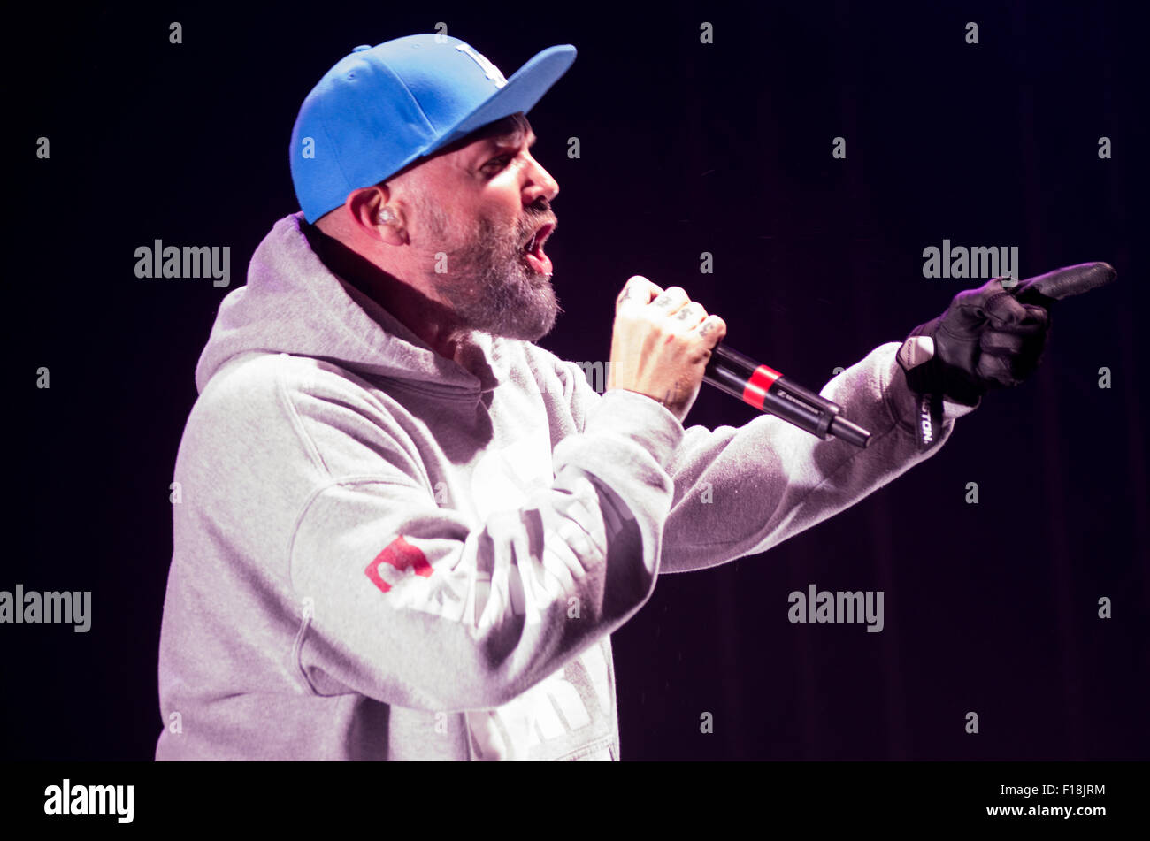 Leeds, UK. 29th Aug, 2015. Limp Bizkit perform on the NME/Radio 1 Stage ...