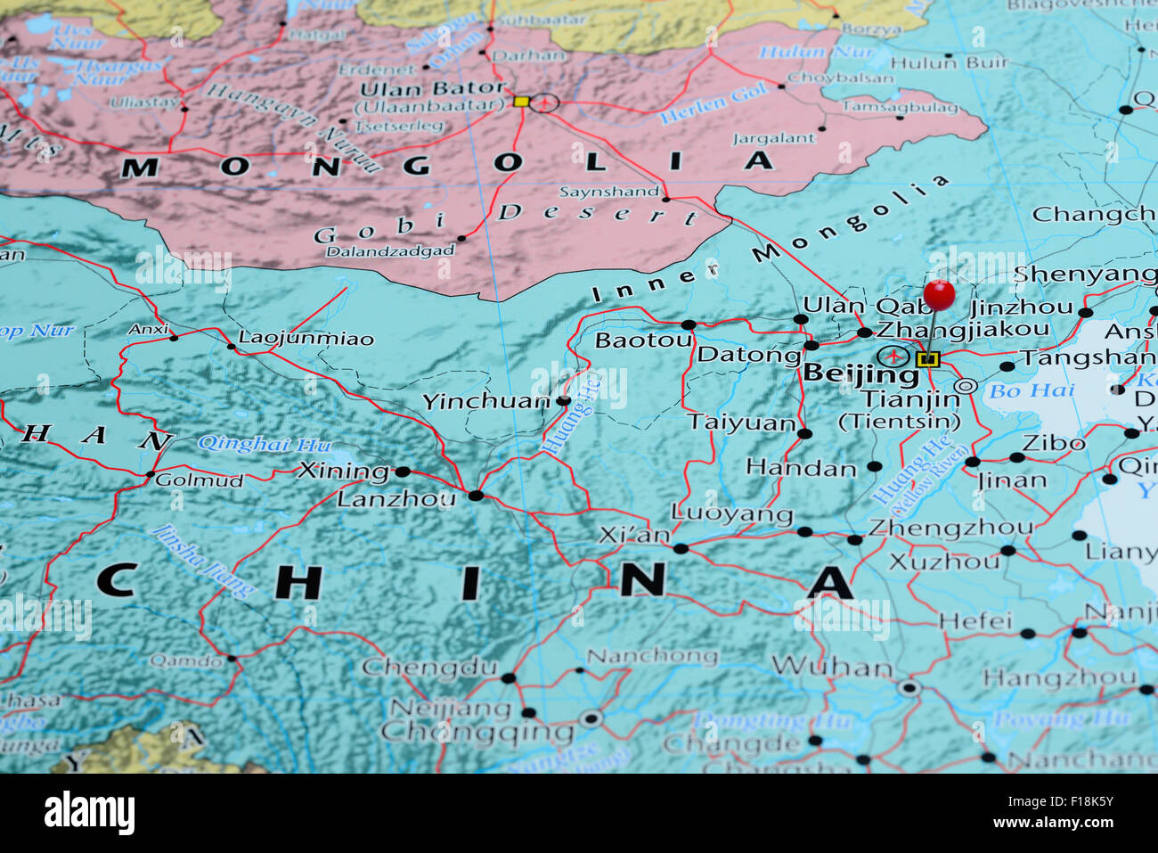 Beijing pinned on a map of Asia Stock Photo - Alamy