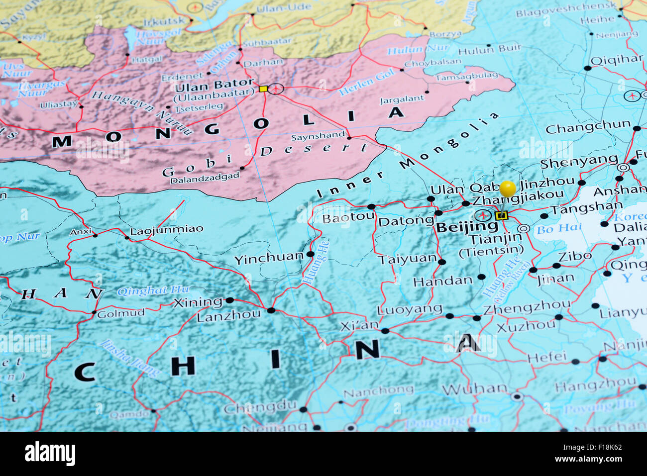 Beijing pinned on a map of Asia Stock Photo - Alamy