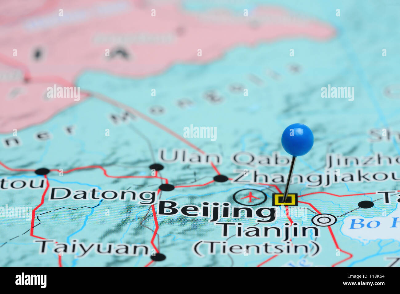 Beijing pinned on a map of Asia Stock Photo - Alamy