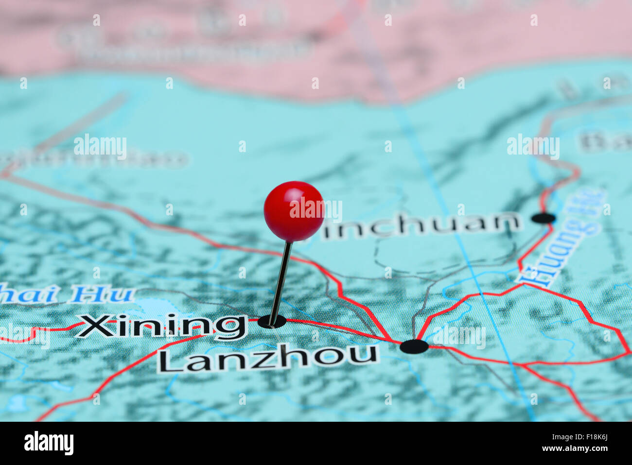 Xining pinned on a map of Asia Stock Photo - Alamy