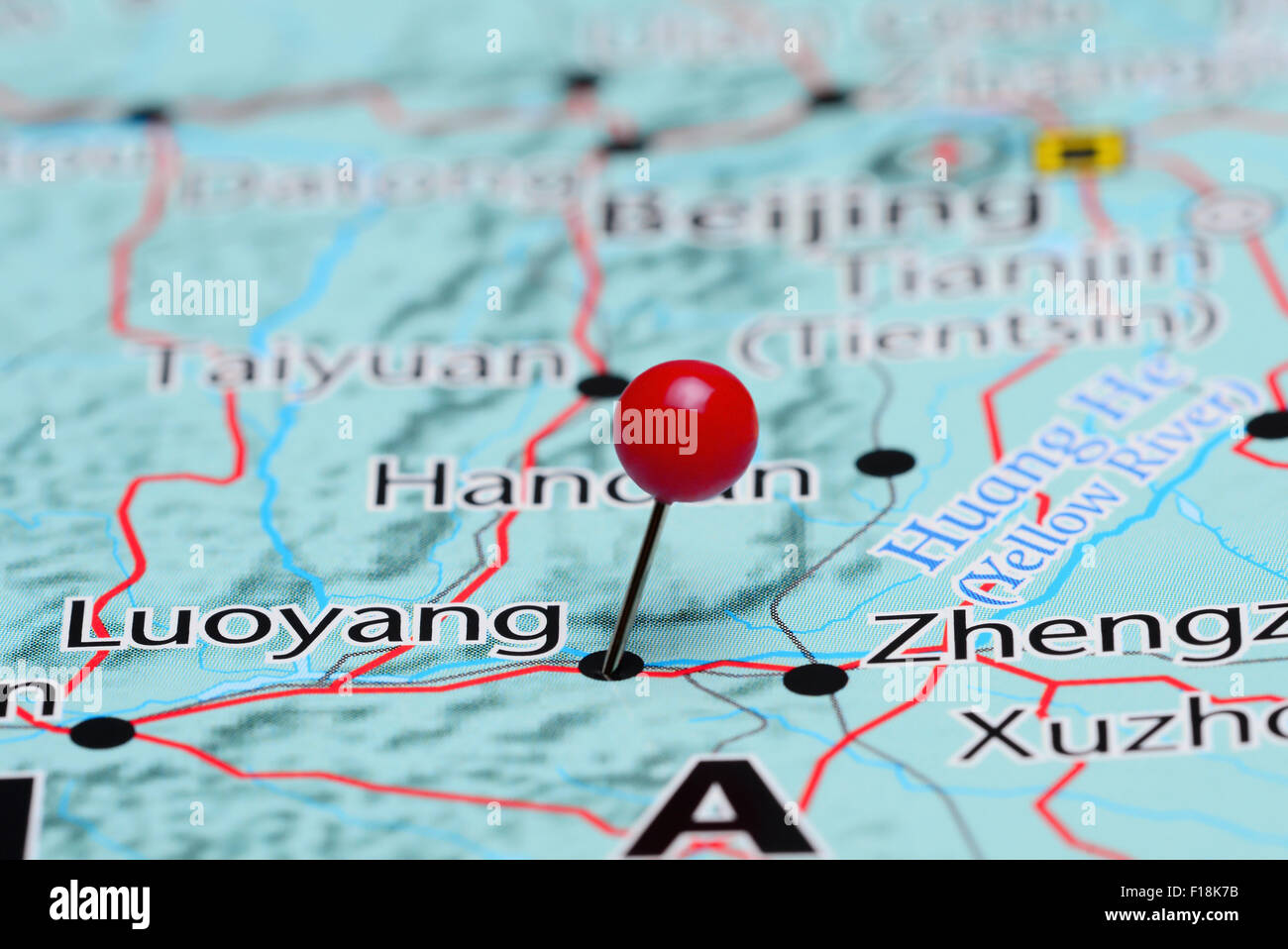 Luoyang pinned on a map of Asia Stock Photo - Alamy