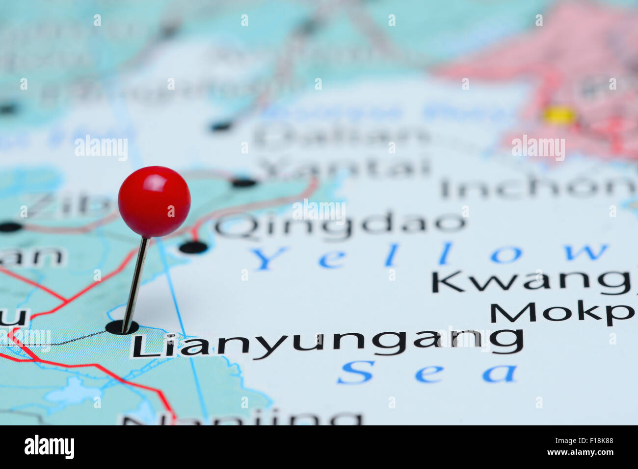 Lianyungang pinned on a map of Asia Stock Photo - Alamy