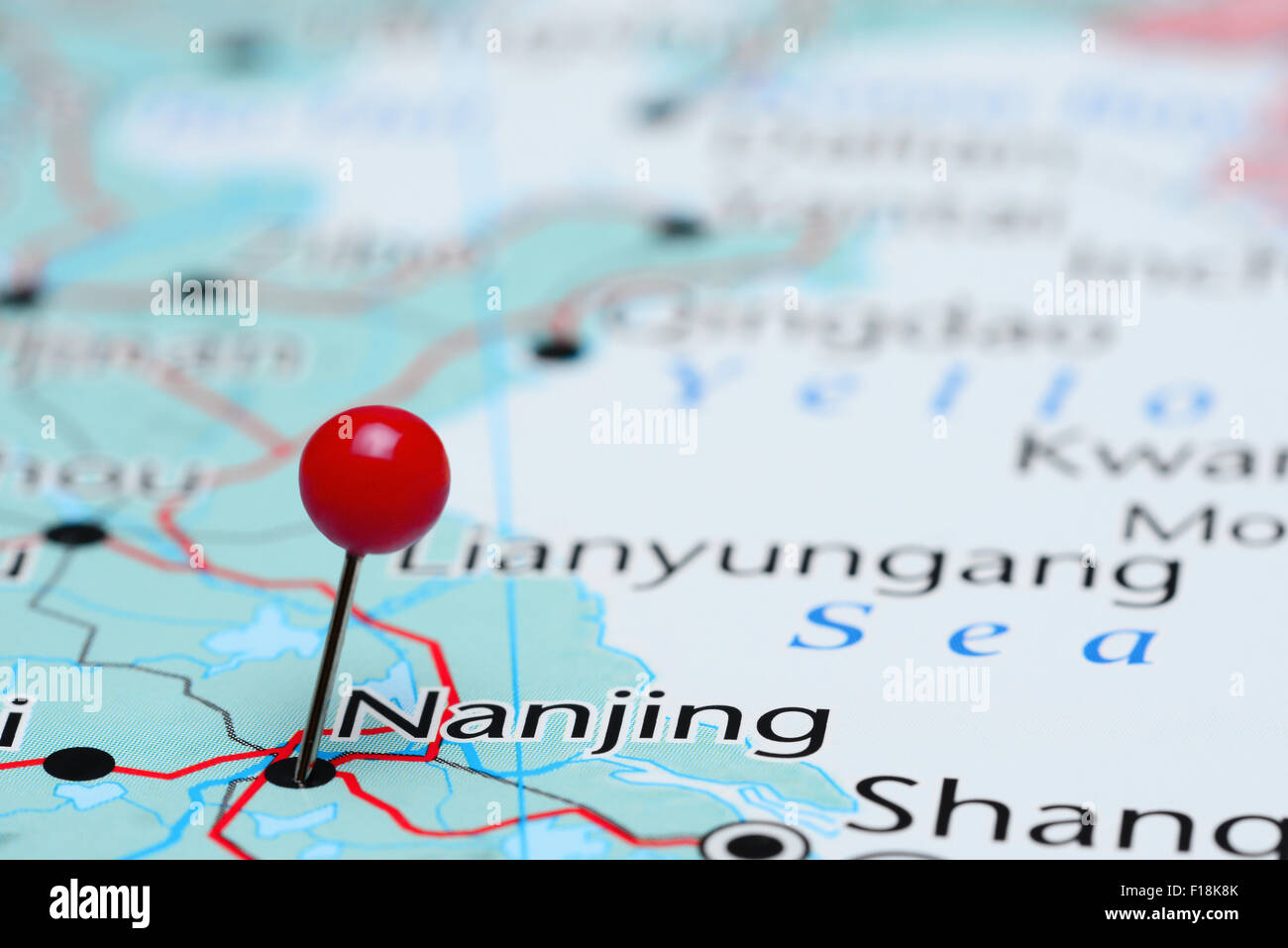 Nanjing pinned on a map of Asia Stock Photo - Alamy