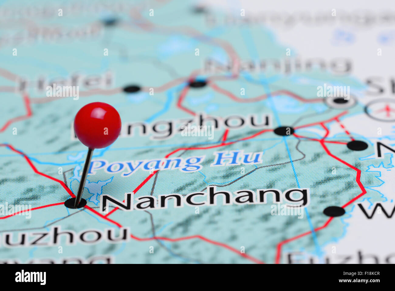 Nanchang pinned on a map of Asia Stock Photo - Alamy