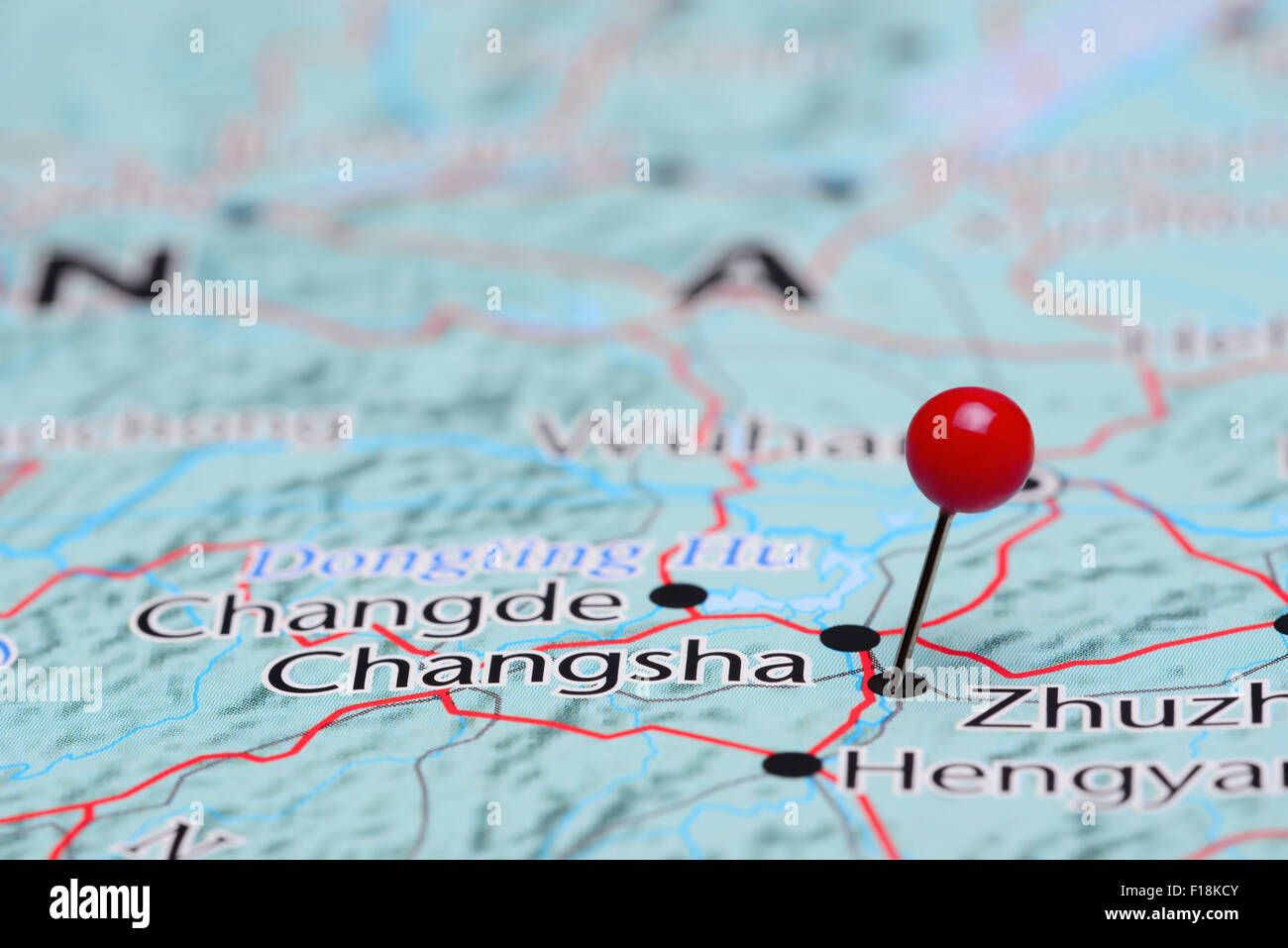 Changsha pinned on a map of Asia Stock Photo - Alamy